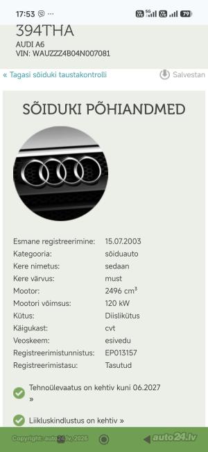 Черный Ауди А6 2003 в Тарту, объемом двигателя 2.50 л и пробегом 238 тыс. км за 1999 €, фото 12 на AUTOMOTO.COM.LV