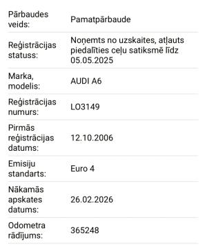 Black Audi A6 2006 in Riga, with an engine capacity of 3.00 L and mileage of 365 thousand km for 3990 €, photo 25 on AUTOMOTO.COM.LV
