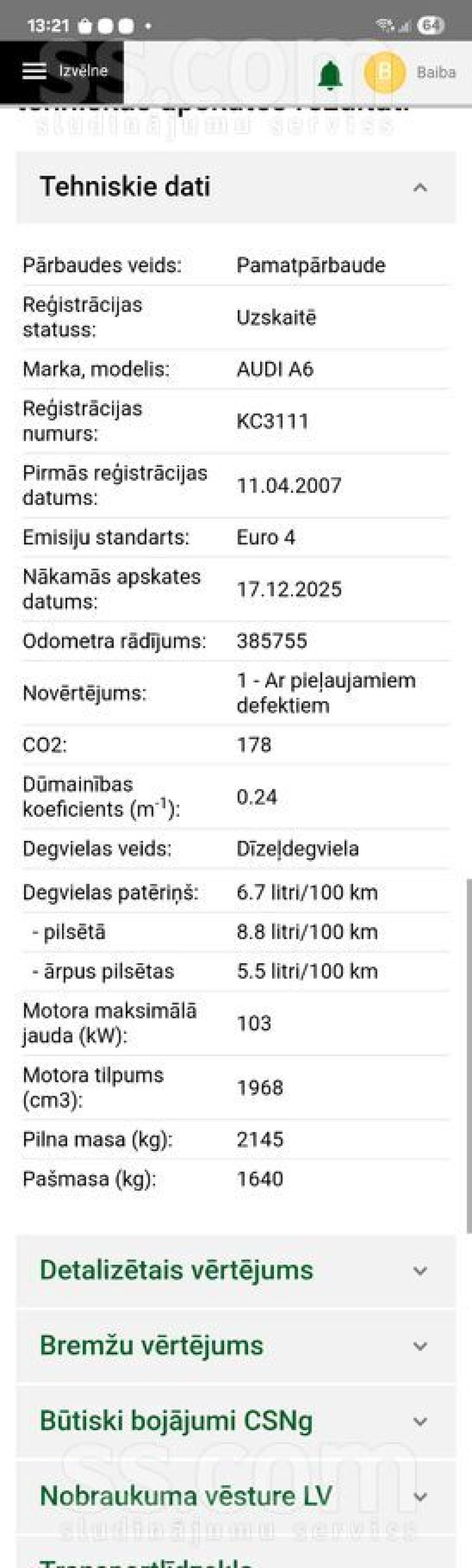 Черный Ауди А6 2007 в Рига, объемом двигателя 2.00 л и пробегом 389 тыс. км за 3990 €, фото 9 на AUTOMOTO.COM.LV