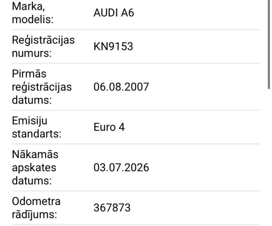 Black Audi A6 2007 in Riga, with an engine capacity of 3.00 L and mileage of 368 thousand km for 3690 €, photo 35 on AUTOMOTO.COM.LV