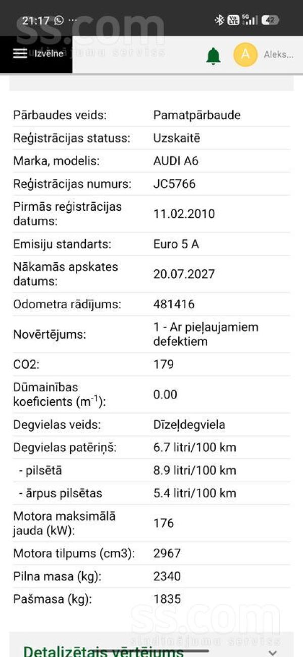 Черный Ауди А6 2010 в Бауска, объемом двигателя 3.00 л и пробегом 478 тыс. км за 5000 €, фото 9 на AUTOMOTO.COM.LV