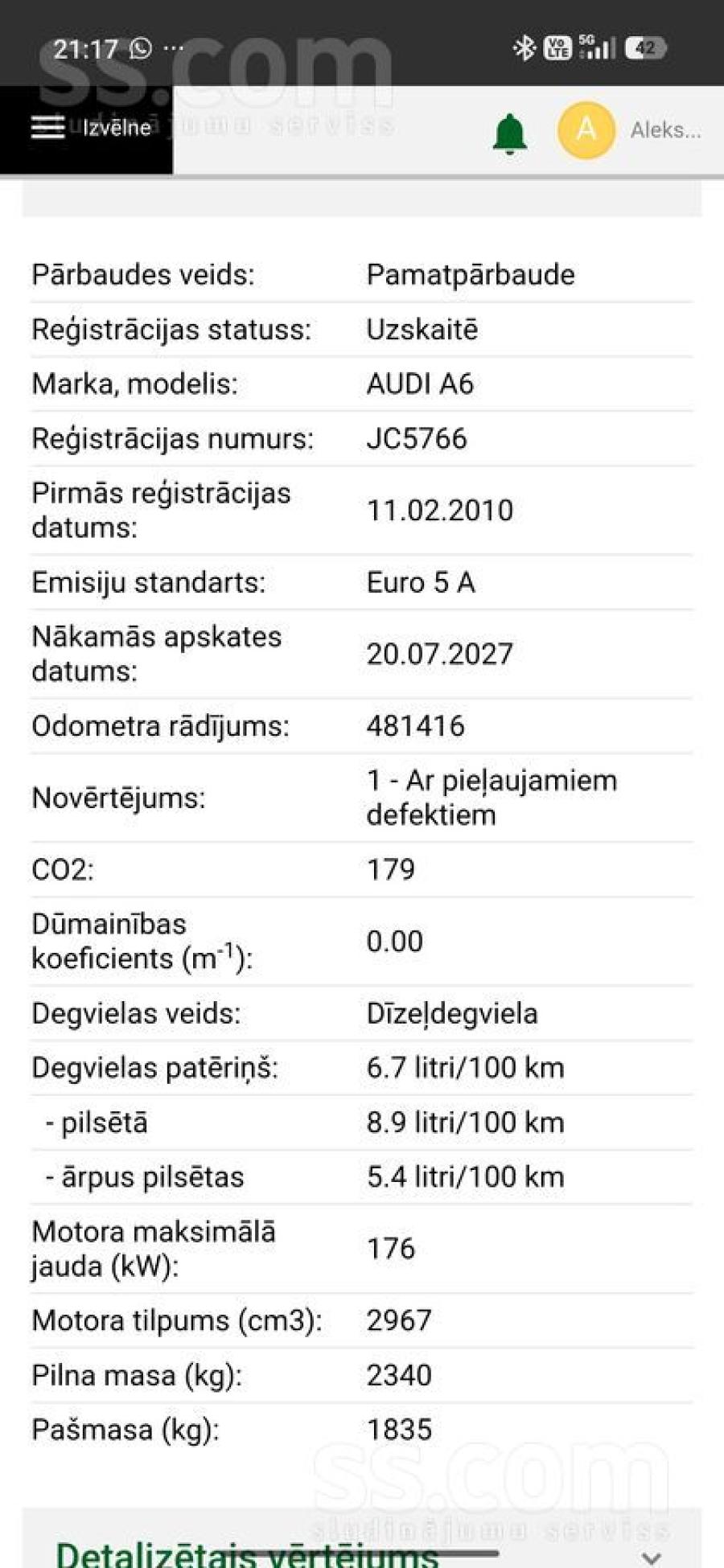 Melns Audi A6 2010 Bauska, ar dzinēja tilpumu 3.00 L un nobraukumu 478 tūkst. km par 5000 €, foto 10 vietnē AUTOMOTO.COM.LV