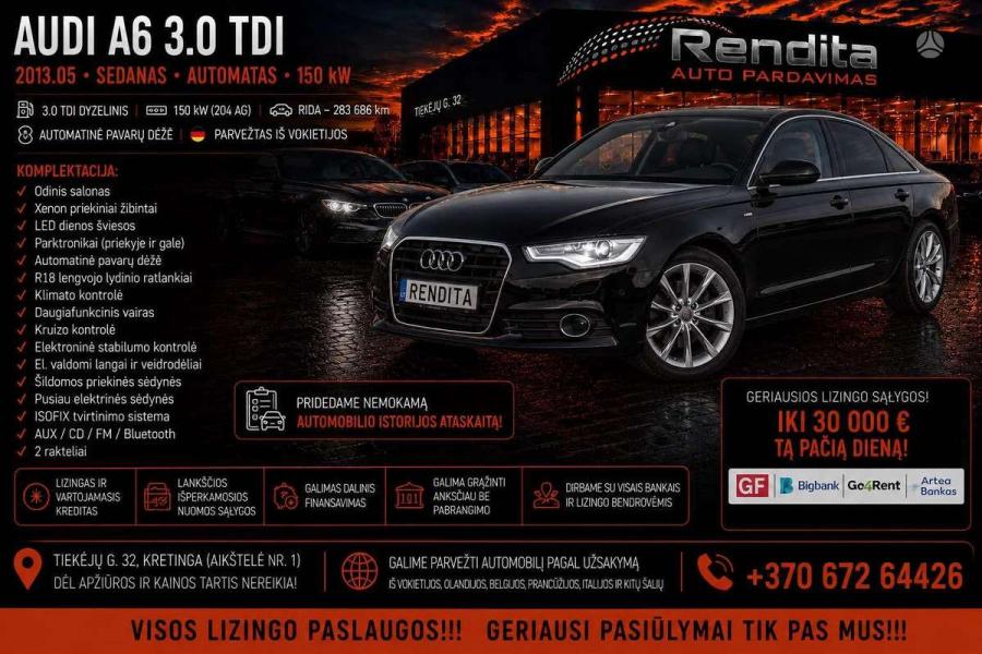 Melns Audi A6 2013 Kretinga, ar dzinēja tilpumu 2.97 L un nobraukumu 284 tūkst. km par 12699 €, foto 31 vietnē AUTOMOTO.COM.LV