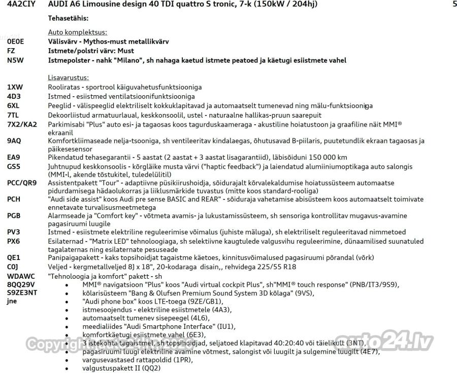 Black Audi A6 2021 in Tallinn, with an engine capacity of 2.00 L and mileage of 162 thousand km for 31950 €, photo 12 on AUTOMOTO.COM.LV