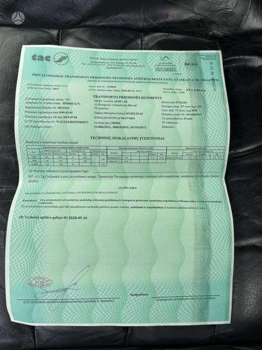 Melns Audi A6 1999 Kauņa, ar dzinēja tilpumu 1.90 L un nobraukumu 360 tūkst. km par 1250 €, foto 20 vietnē AUTOMOTO.COM.LV