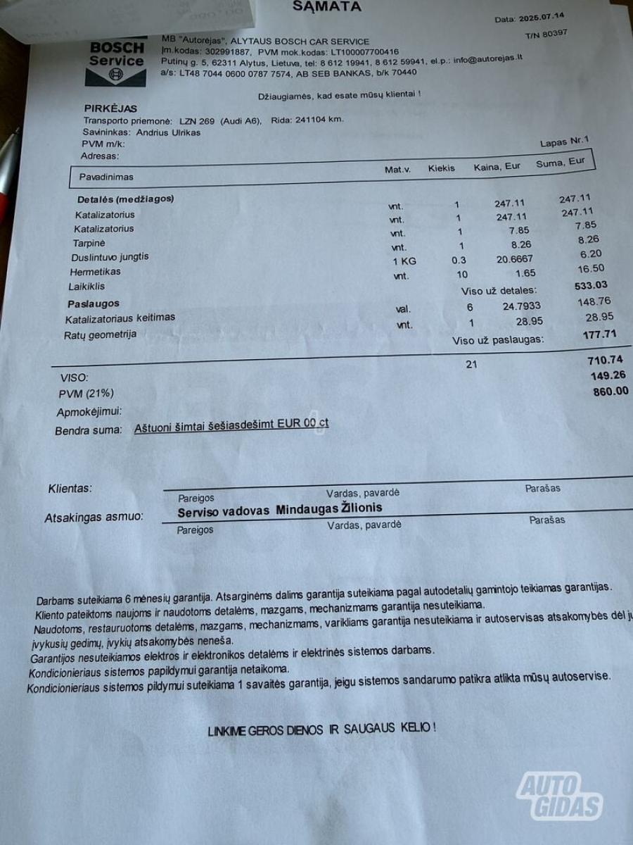 Melns Audi A6 2003 Alīta, ar dzinēja tilpumu 2.40 L un nobraukumu 245 tūkst. km par 1450 €, foto 16 vietnē AUTOMOTO.COM.LV