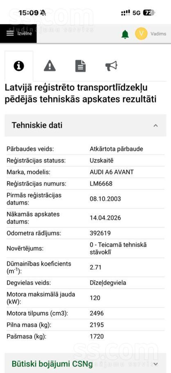 Black Audi A6 2003 in Daugavpils, with an engine capacity of 2.50 L and mileage of 396 thousand km for 1250 €, photo 4 on AUTOMOTO.COM.LV
