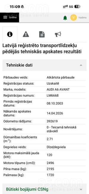 Black Audi A6 2003 in Daugavpils, with an engine capacity of 2.50 L and mileage of 396 thousand km for 1250 €, photo 4 on AUTOMOTO.COM.LV