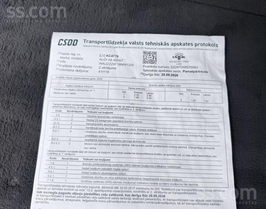 Black Audi A6 2005 in Daugavpils, with an engine capacity of 2.00 L and mileage of 411 thousand km for 1090 €, photo 11 on AUTOMOTO.COM.LV