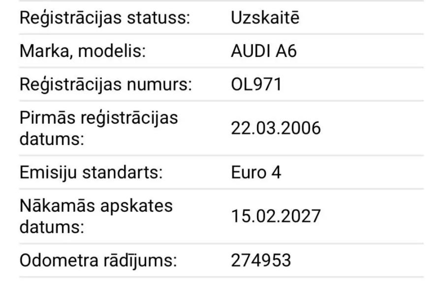 Черный Ауди А6 2006 в Рига, объемом двигателя 3.00 л и пробегом 275 тыс. км за 4490 €, фото 16 на AUTOMOTO.COM.LV