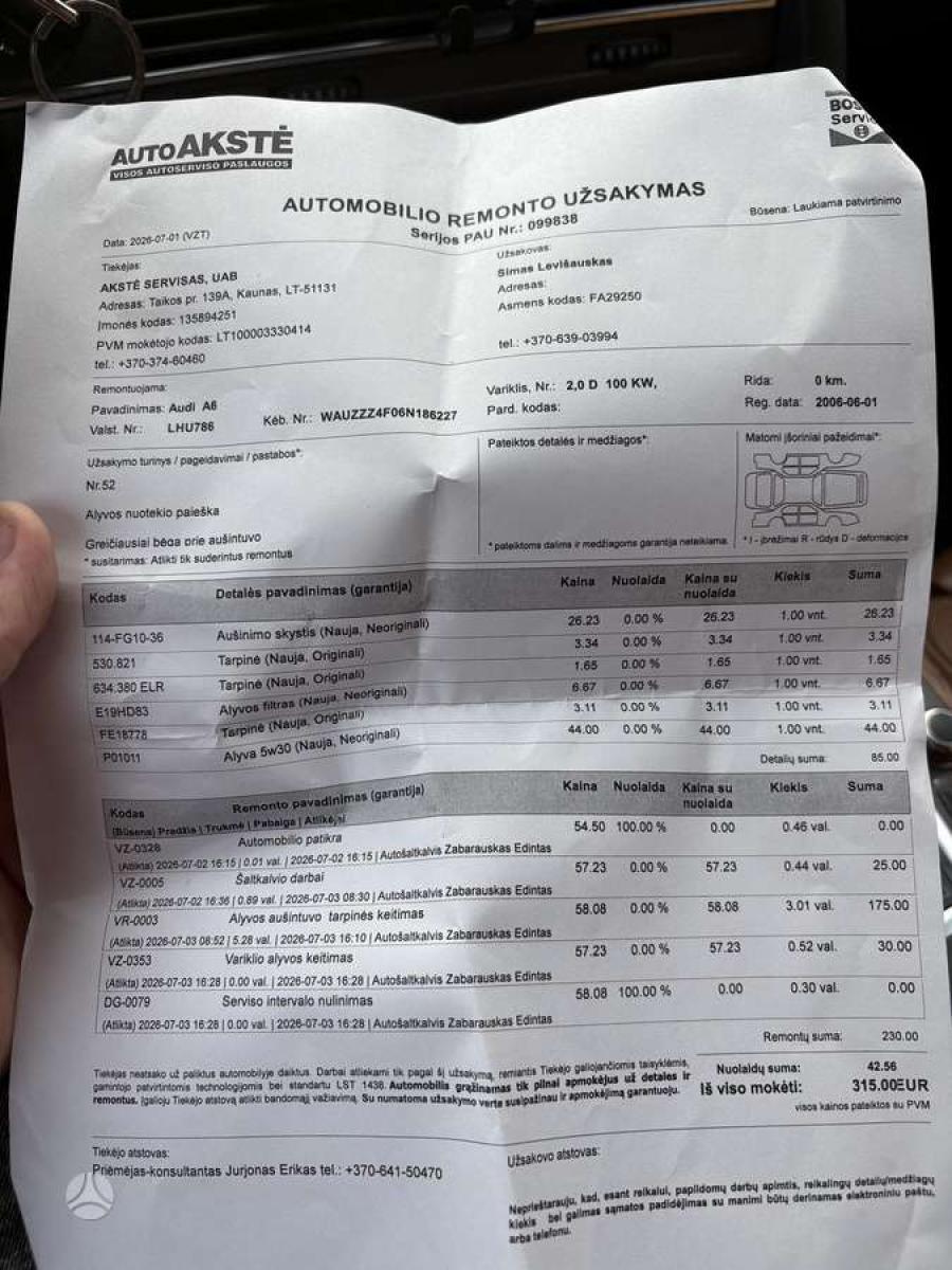 Melns Audi A6 2006 Kauņa, ar dzinēja tilpumu 1.97 L un nobraukumu 364 tūkst. km par 2500 €, foto 19 vietnē AUTOMOTO.COM.LV