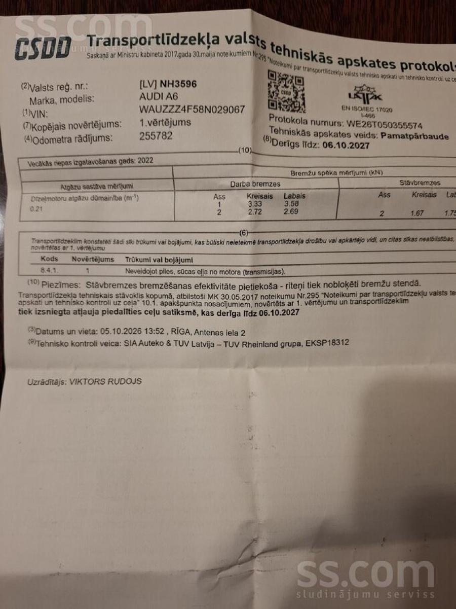 Черный Ауди А6 2007 в Рига, объемом двигателя 2.70 л и пробегом 256 тыс. км за 3450 €, фото 8 на AUTOMOTO.COM.LV