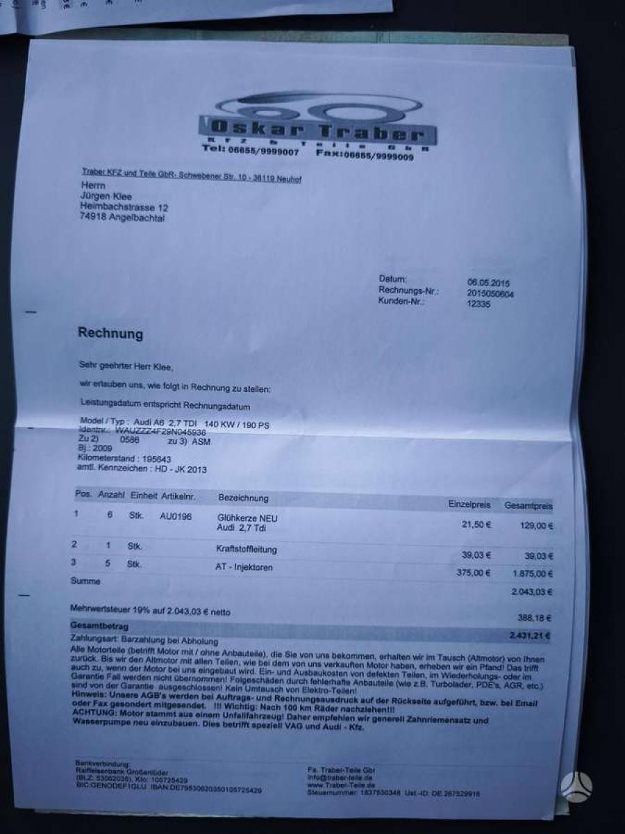 Black Audi A6 2009 in Druskininkai, with an engine capacity of 2.70 L and mileage of 291 thousand km for 4350 €, photo 23 on AUTOMOTO.COM.LV