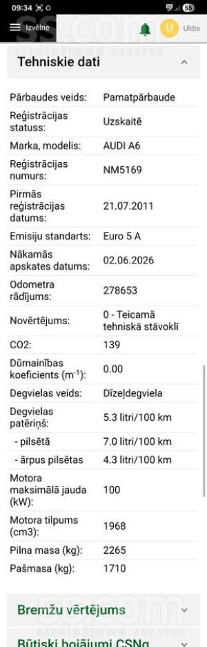 Черный Ауди А6 2011 в Прейли, объемом двигателя 2.00 л и пробегом 287 тыс. км за 5000 €, фото 5 на AUTOMOTO.COM.LV