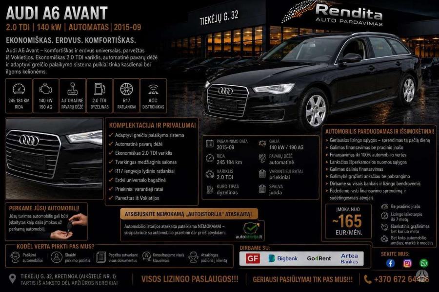 Black Audi A6 2015 in Kretinga, with an engine capacity of 1.97 L and mileage of 245 thousand km for 11899 €, photo 35 on AUTOMOTO.COM.LV