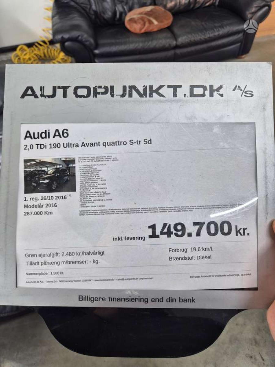 Black Audi A6 2016 in Utena, with an engine capacity of 1.97 L and mileage of 280 thousand km for 13990 €, photo 36 on AUTOMOTO.COM.LV