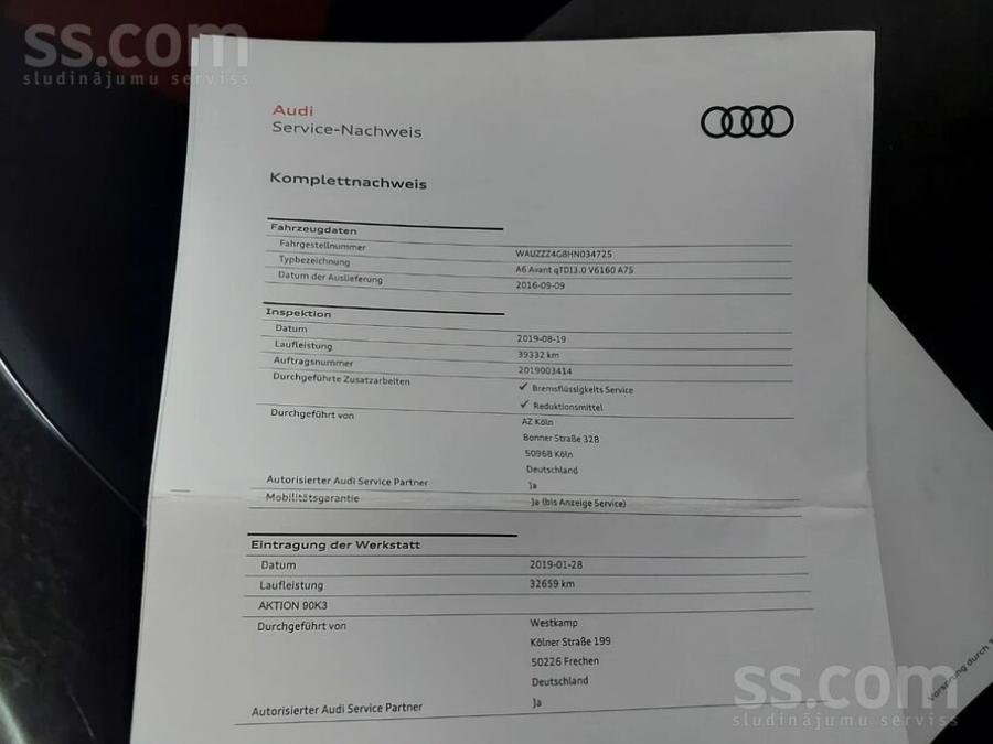 Black Audi A6 2016 in Tukums, with an engine capacity of 3.00 L and mileage of 181 thousand km for 13990 €, photo 9 on AUTOMOTO.COM.LV