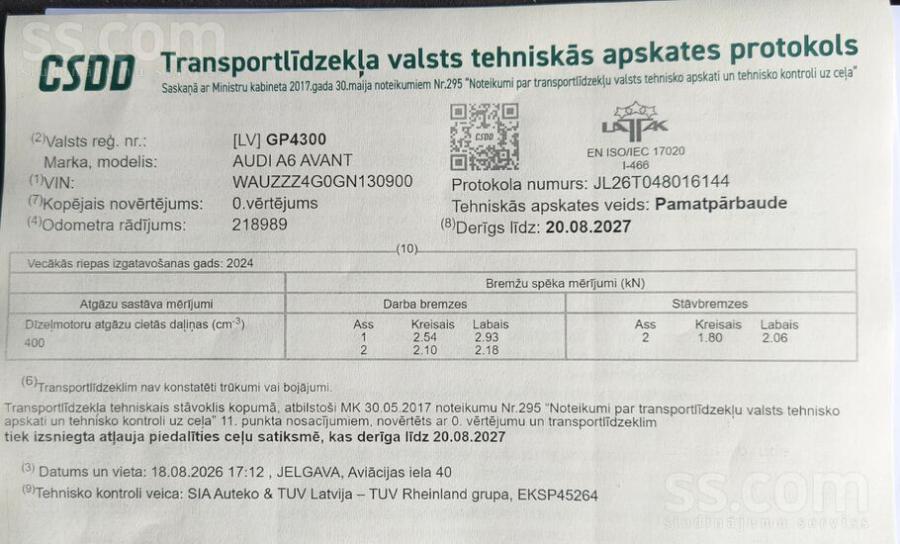 Черный Ауди А6 2016 в Елгава, объемом двигателя 3.00 л и пробегом 220 тыс. км за 16200 €, фото 8 на AUTOMOTO.COM.LV