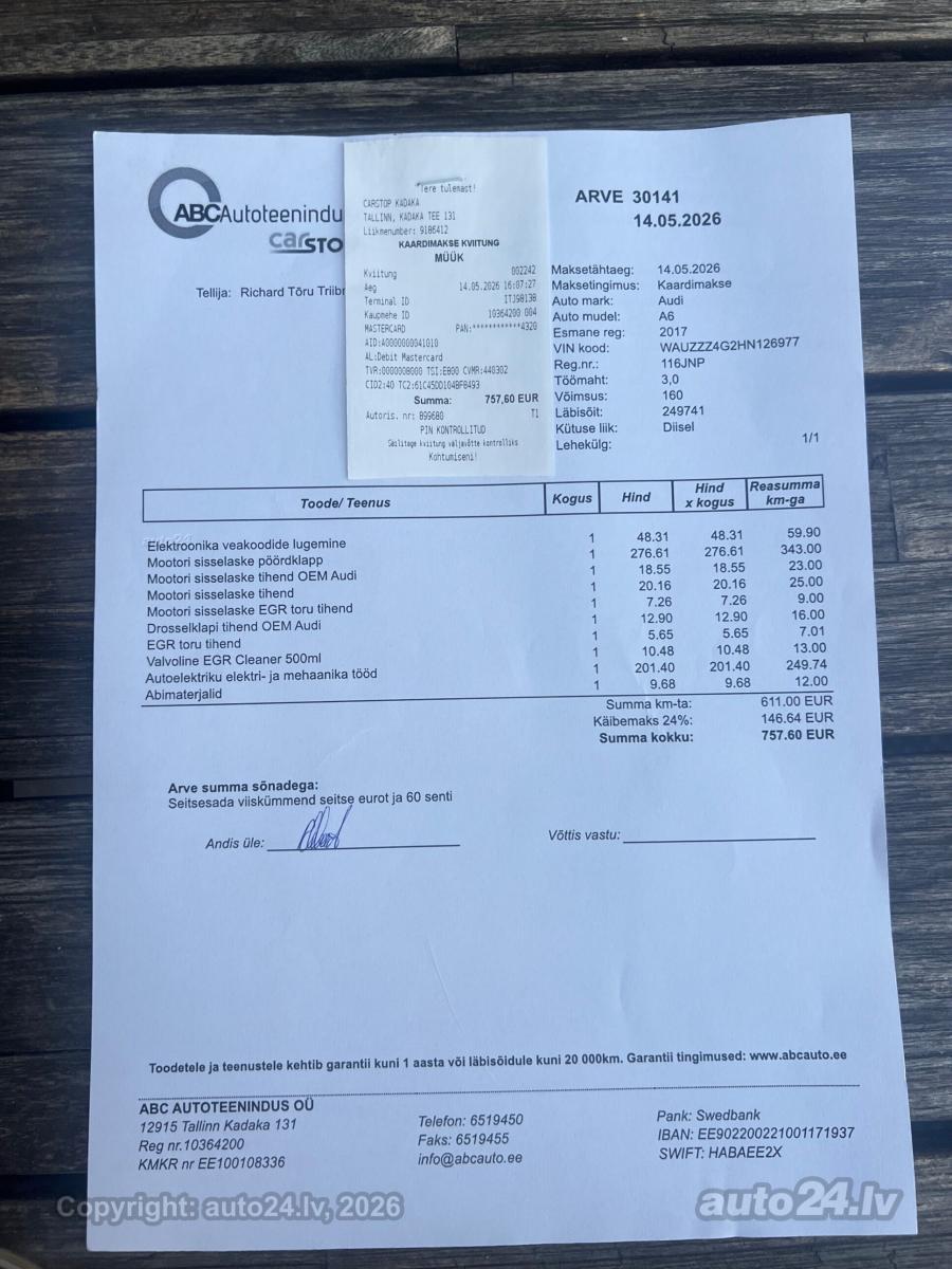 Черный Ауди А6 2017 в Таллин, объемом двигателя 3.00 л и пробегом 262 тыс. км за 20800 €, фото 22 на AUTOMOTO.COM.LV