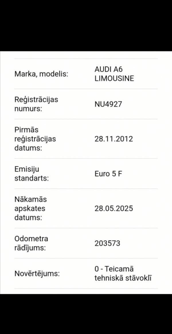 Синий Ауди А6 2012 в Рига, объемом двигателя 2.80 л и пробегом 203 тыс. км за 10900 €, фото 3 на AUTOMOTO.COM.LV
