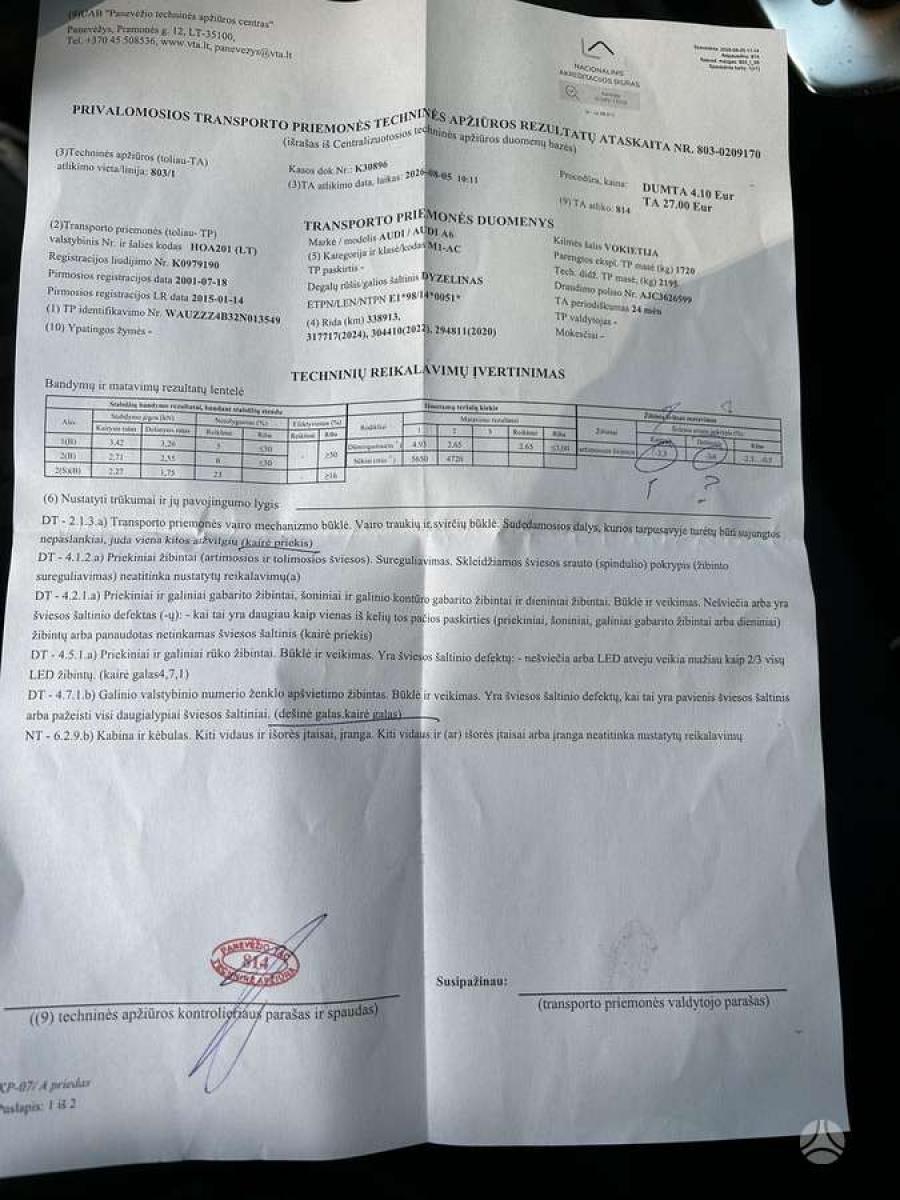 Синий Ауди А6 2001 в Паневежис, объемом двигателя 2.50 л и пробегом 339 тыс. км за 1199 €, фото 16 на AUTOMOTO.COM.LV