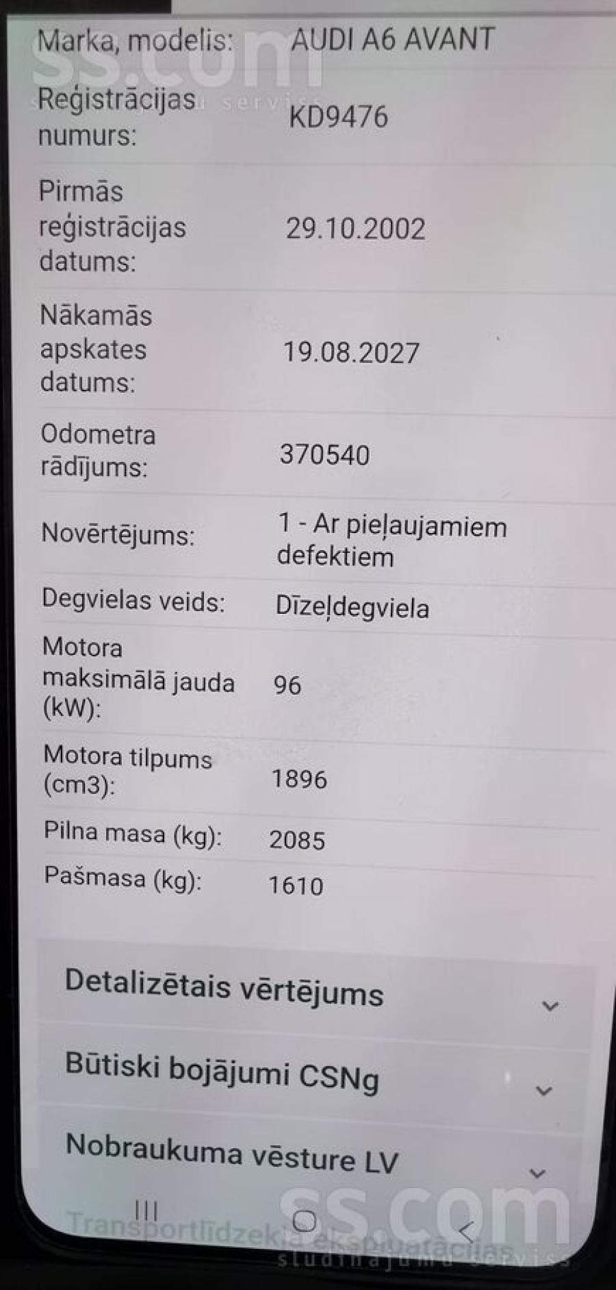 Blue Audi A6 2002 in Daugavpils, with an engine capacity of 1.90 L and mileage of 371 thousand km for 1350 €, photo 12 on AUTOMOTO.COM.LV