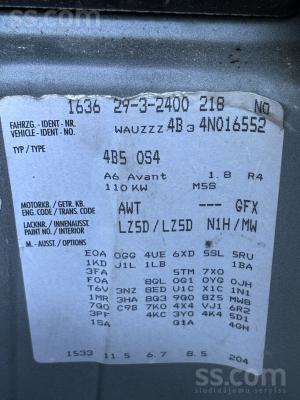 Синий Ауди А6 2003 в Вентспилс, объемом двигателя 1.80 л и пробегом 234 тыс. км за 1980 €, фото 32 на AUTOMOTO.COM.LV