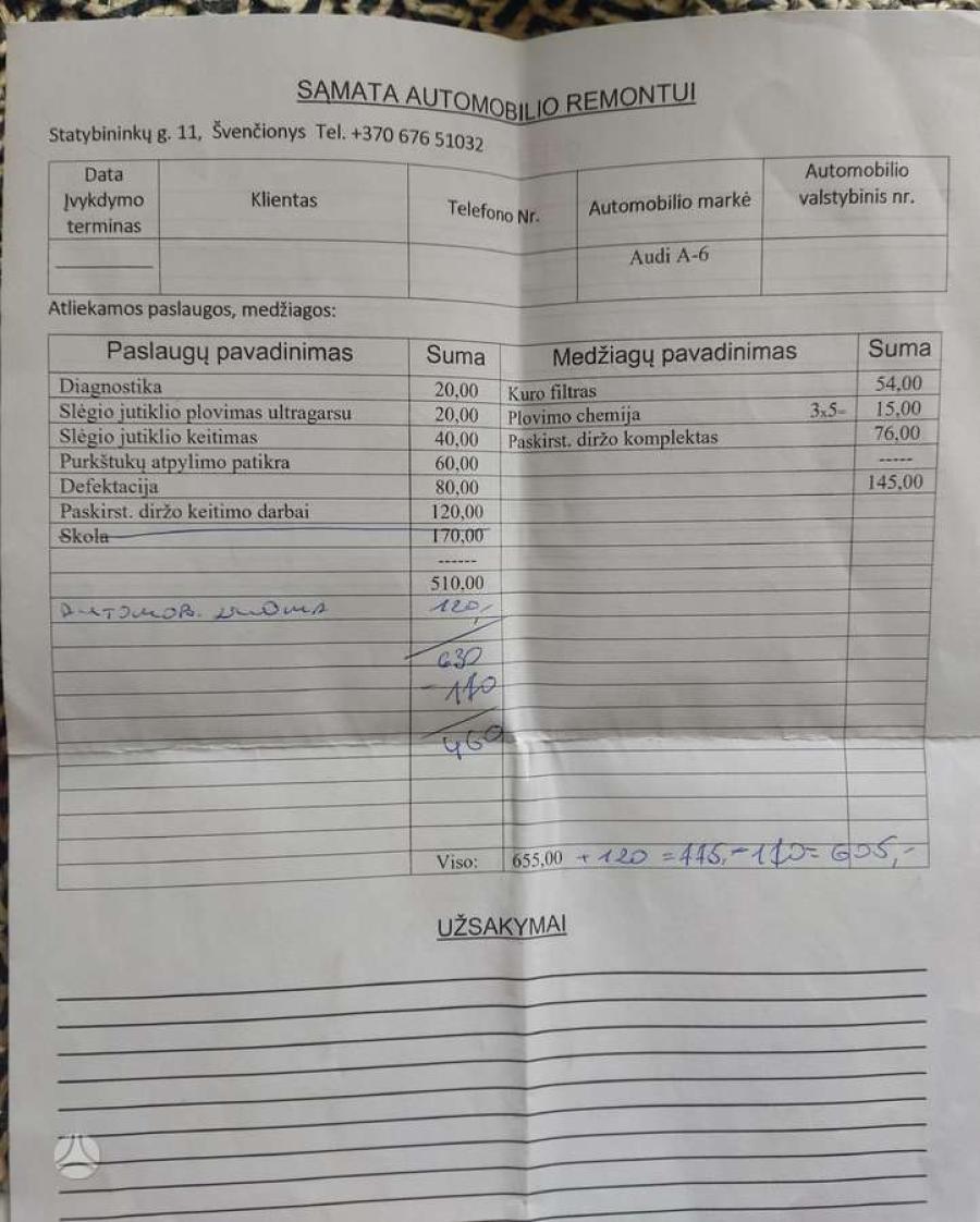 Синий Ауди А6 2006 в Вильнюс, объемом двигателя 2.70 л и пробегом 332 тыс. км за 3200 €, фото 14 на AUTOMOTO.COM.LV