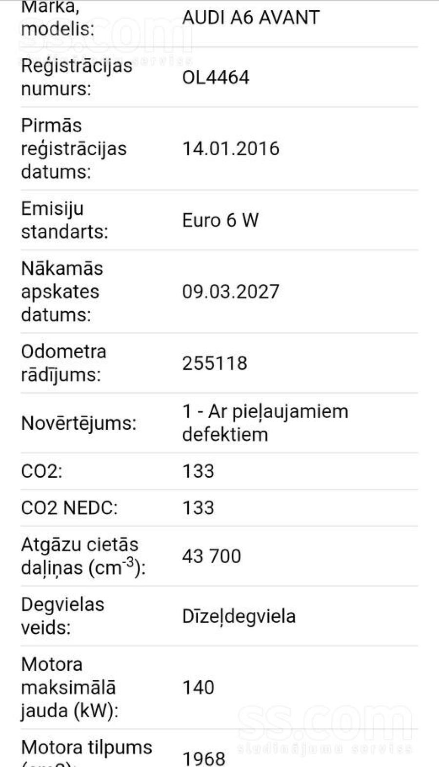 Blue Audi A6 2016 in Riga, with an engine capacity of 2.00 L and mileage of 0 thousand km for 11900 €, photo 18 on AUTOMOTO.COM.LV