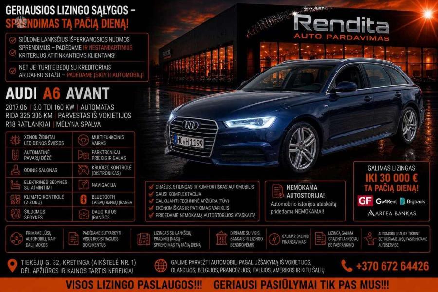 Blue Audi A6 2017 in Kretinga, with an engine capacity of 2.97 L and mileage of 325 thousand km for 12499 €, photo 42 on AUTOMOTO.COM.LV