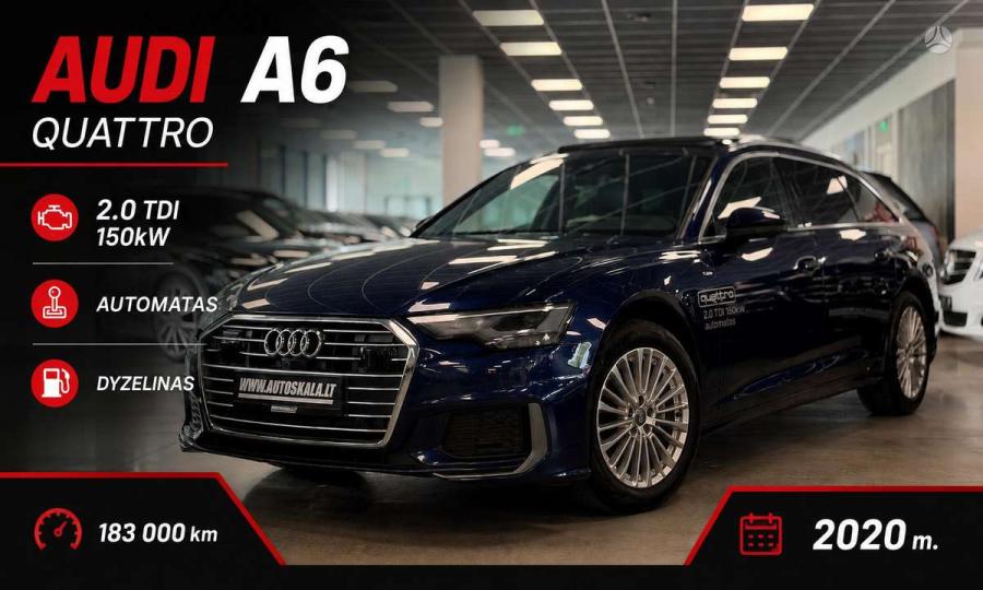 Zils Audi A6 2020 Klaipėda, ar dzinēja tilpumu 1.97 L un nobraukumu 183 tūkst. km par 24500 €, foto 1 vietnē AUTOMOTO.COM.LV