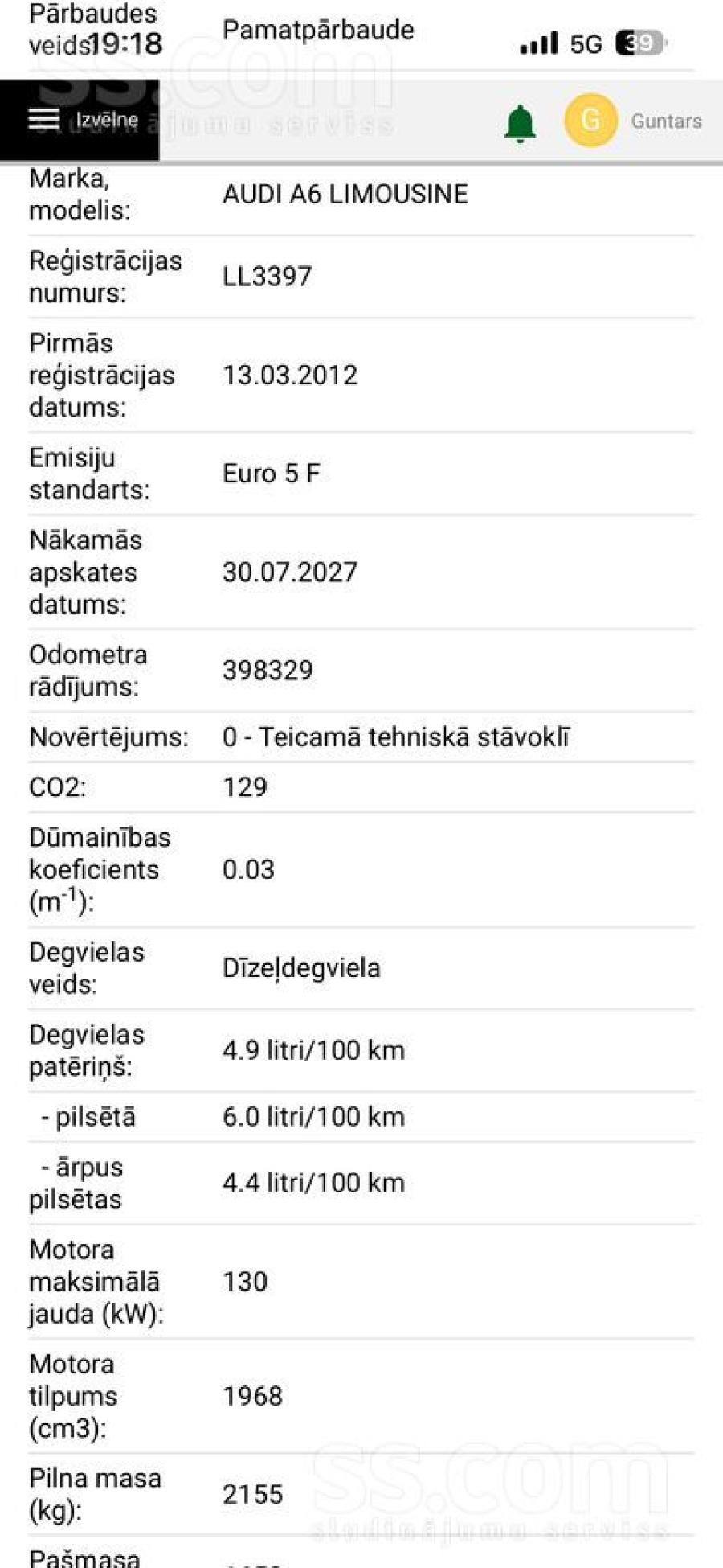 Brown Audi A6 2012 in Rezekne, with an engine capacity of 2.00 L and mileage of 398 thousand km for 7999 €, photo 10 on AUTOMOTO.COM.LV