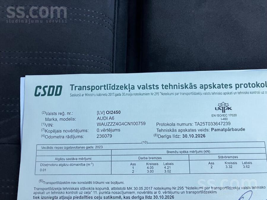 Brown Audi A6 2012 in Talsi, with an engine capacity of 3.00 L and mileage of 236 thousand km for 11500 €, photo 28 on AUTOMOTO.COM.LV