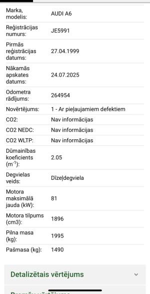 Pelēks Audi A6 1999 Rīga, ar dzinēja tilpumu 1.90 L un nobraukumu 267 tūkst. km par 1650 €, foto 11 vietnē AUTOMOTO.COM.LV
