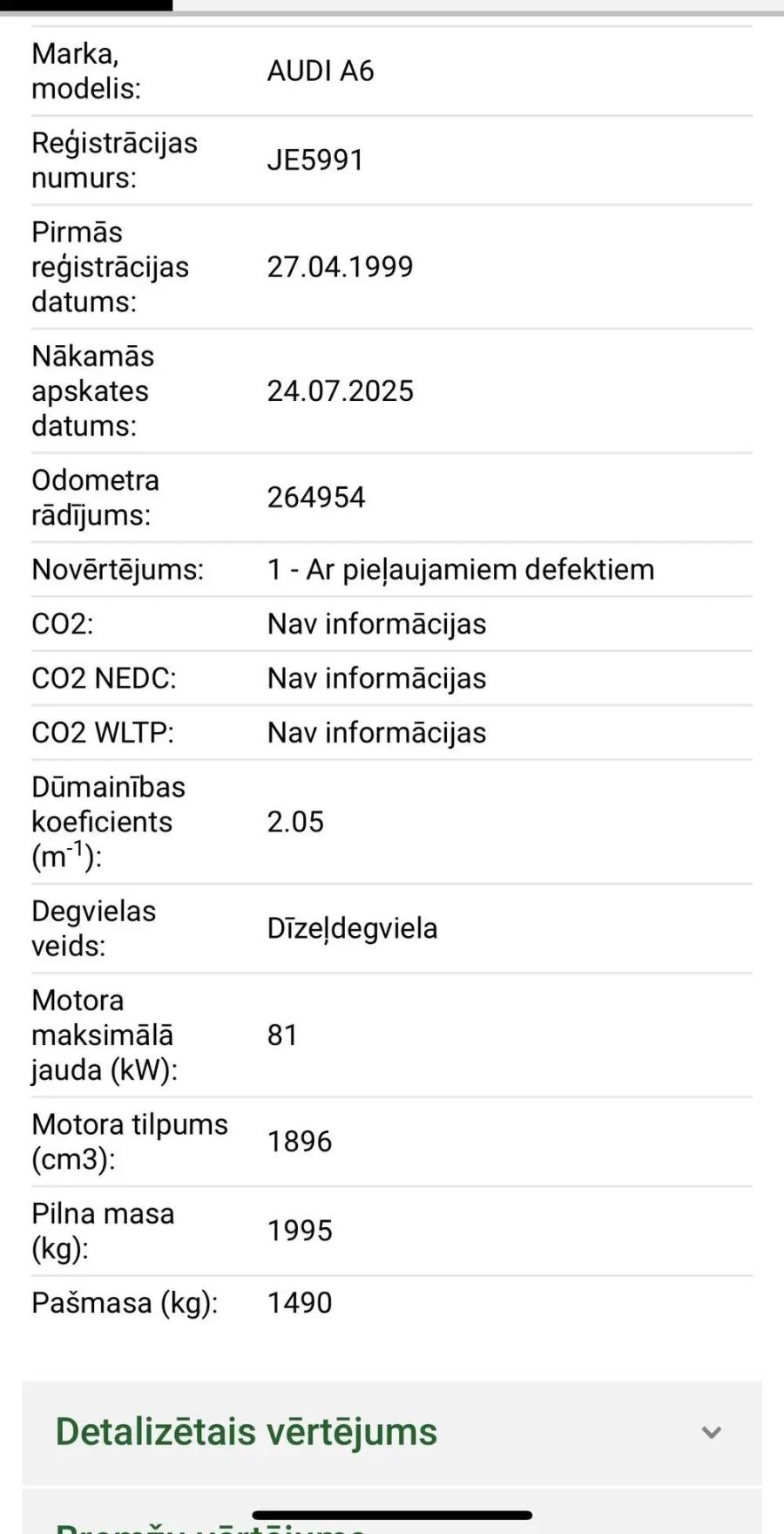 Pelēks Audi A6 1999 Rīga, ar dzinēja tilpumu 1.90 L un nobraukumu 267 tūkst. km par 1650 €, foto 11 vietnē AUTOMOTO.COM.LV