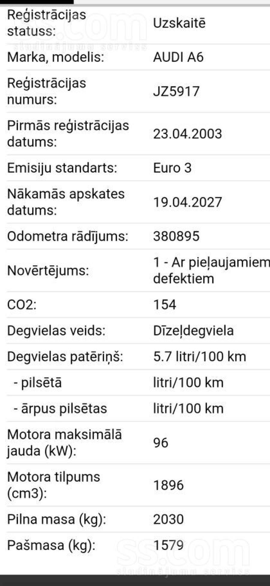 Pelēks Audi A6 2003 Rīga, ar dzinēja tilpumu 1.90 L un nobraukumu 381 tūkst. km par 2350 €, foto 12 vietnē AUTOMOTO.COM.LV