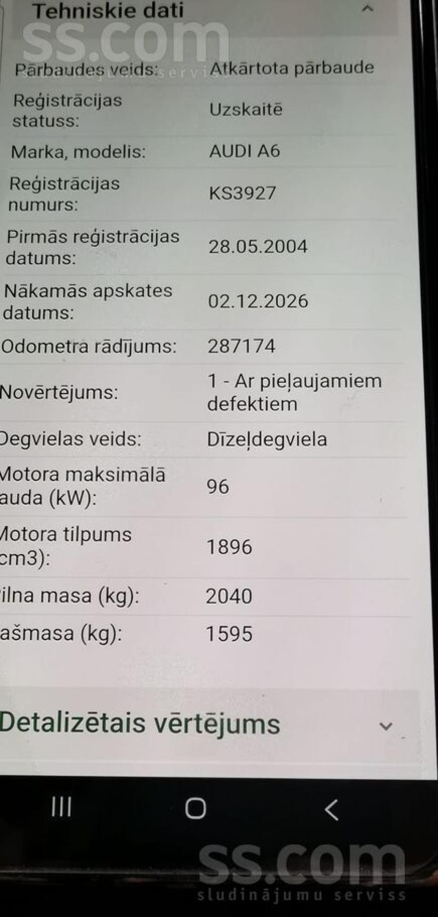 Pelēks Audi A6 2004 Daugavpils, ar dzinēja tilpumu 1.90 L un nobraukumu 287 tūkst. km par 1750 €, foto 30 vietnē AUTOMOTO.COM.LV