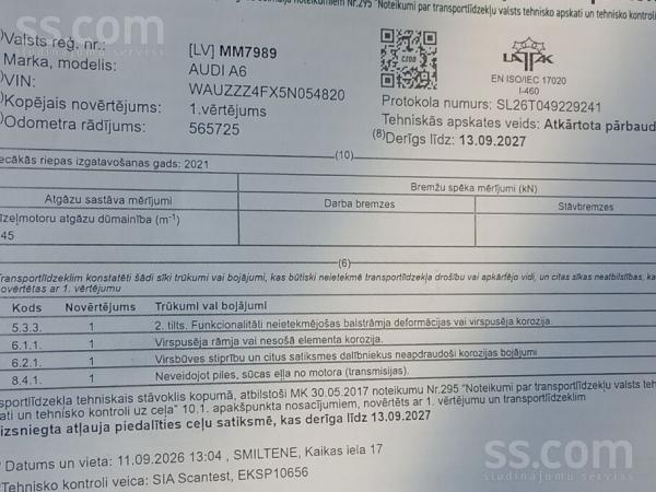 Pelēks Audi A6 2004 Alūksne, ar dzinēja tilpumu 2.00 L un nobraukumu 566 tūkst. km par 2100 €, foto 10 vietnē AUTOMOTO.COM.LV