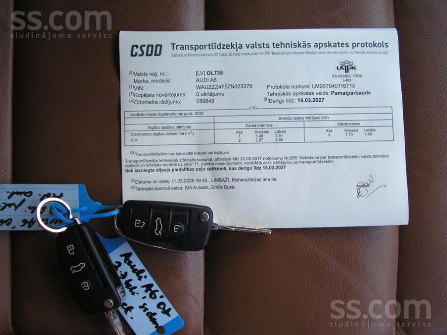 Grey Audi A6 2006 in Riga, with an engine capacity of 2.70 L and mileage of 0 thousand km for 4350 €, photo 27 on AUTOMOTO.COM.LV