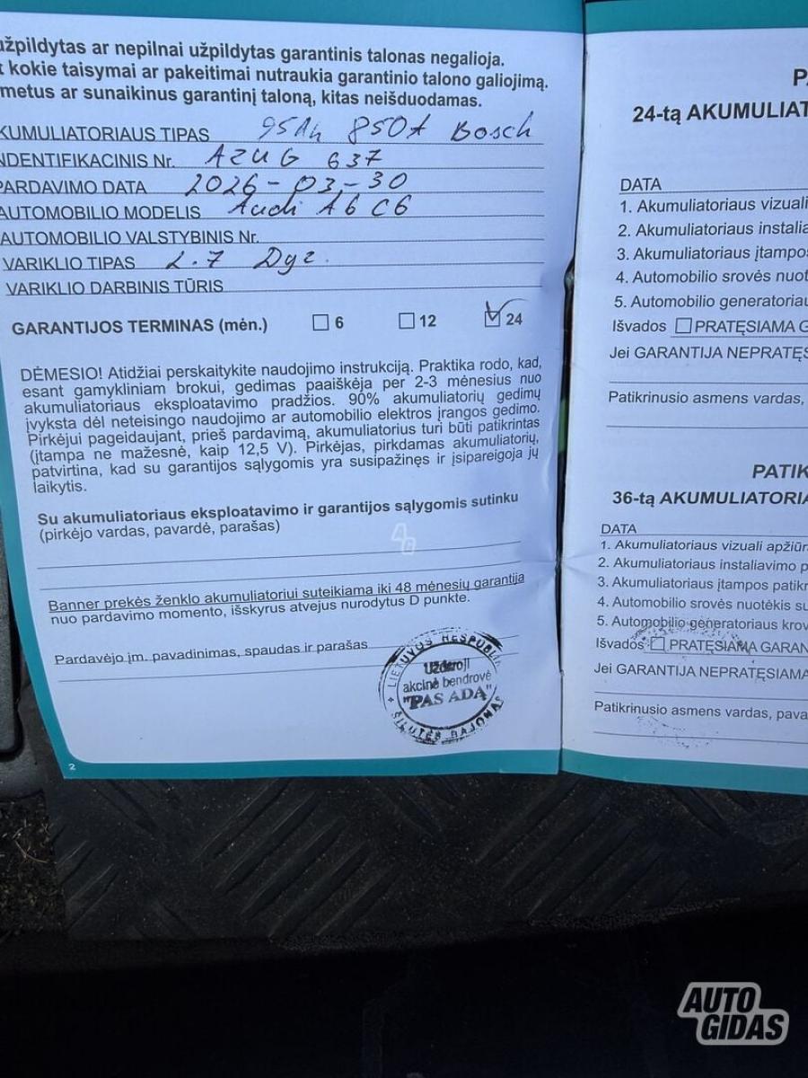 Серый Ауди А6 2006 в Шилуте, объемом двигателя 2.70 л и пробегом 300 тыс. км за 2700 €, фото 29 на AUTOMOTO.COM.LV