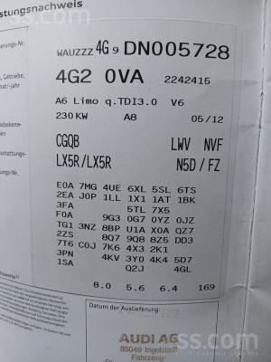 Серый Ауди А6 2012 в Даугавпилс, объемом двигателя 3.00 л и пробегом 280 тыс. км за 13750 €, фото 32 на AUTOMOTO.COM.LV