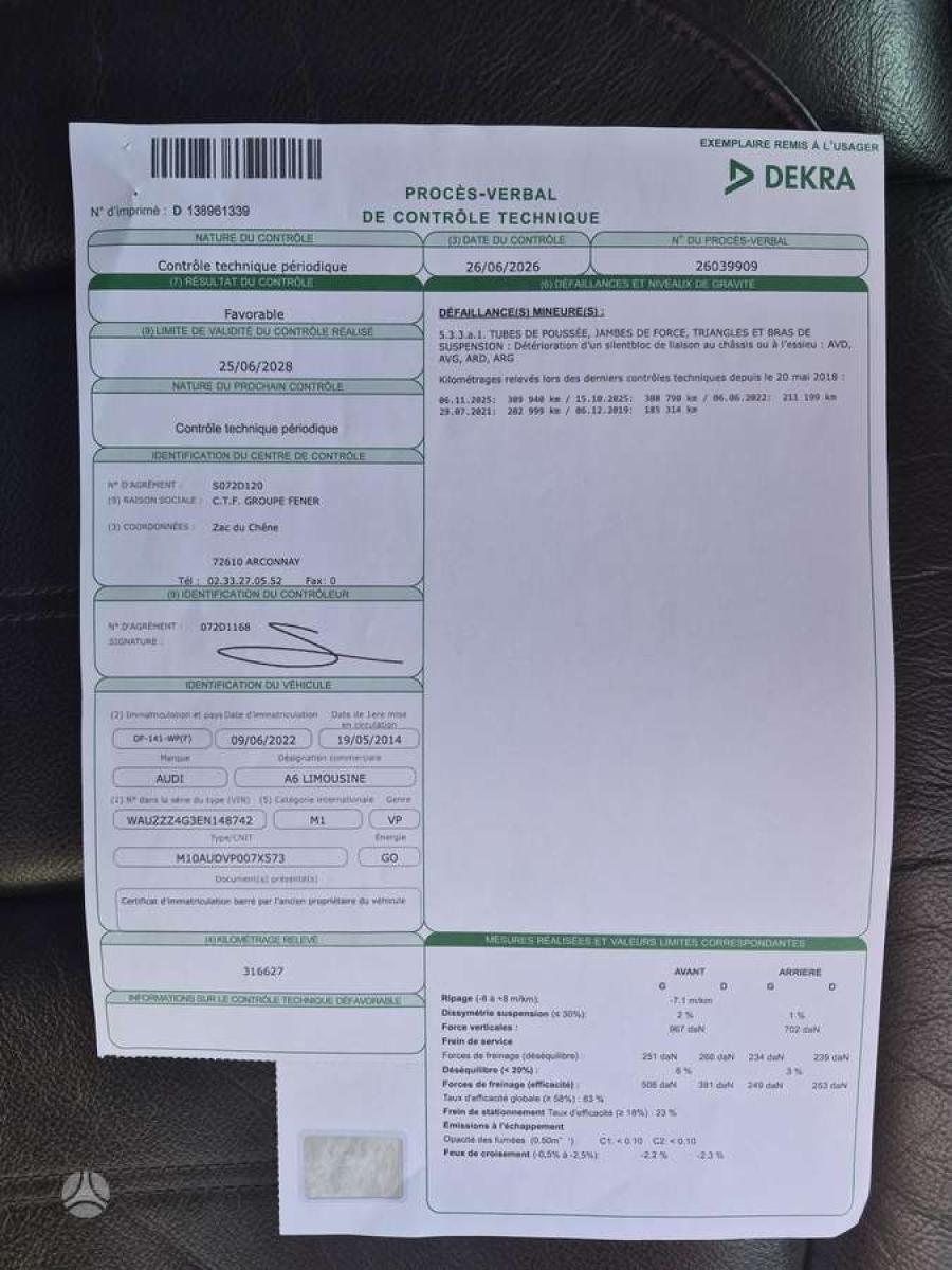 Серый Ауди А6 2014 в Таураге, объемом двигателя 1.97 л и пробегом 319 тыс. км за 8500 €, фото 12 на AUTOMOTO.COM.LV