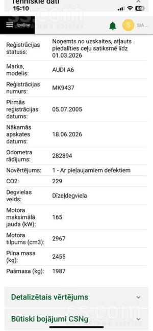 Grey Audi A6 2005 in Riga, with an engine capacity of 3.00 L and mileage of 0 thousand km for 3250 €, photo 25 on AUTOMOTO.COM.LV