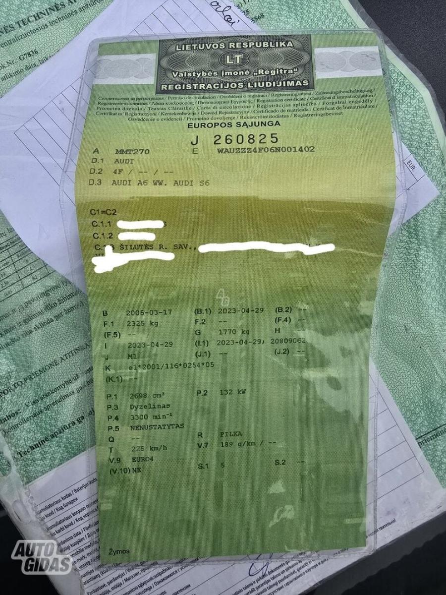 Pelēks Audi A6 2005 Šilutė, ar dzinēja tilpumu 2.70 L un nobraukumu 286 tūkst. km par 2300 €, foto 11 vietnē AUTOMOTO.COM.LV