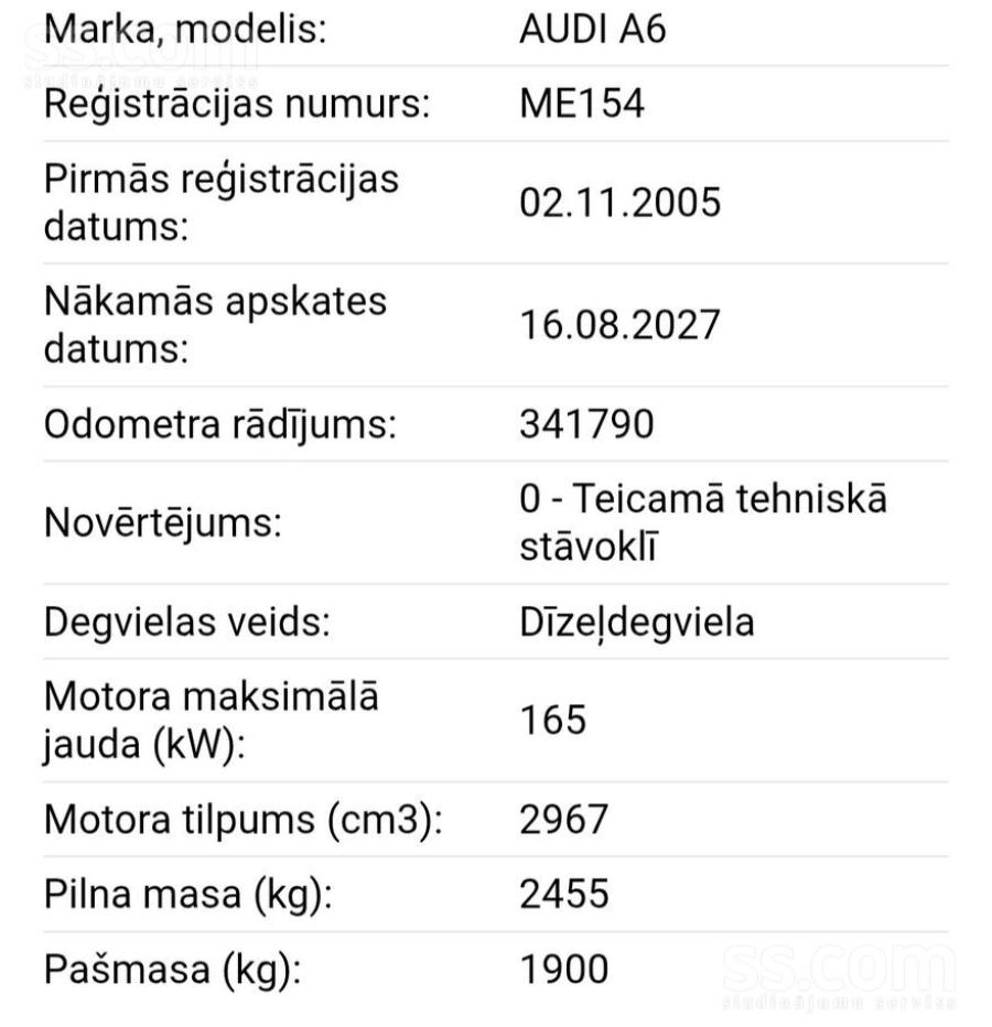 Pelēks Audi A6 2005 Ogre, ar dzinēja tilpumu 3.00 L un nobraukumu 343 tūkst. km par 3000 €, foto 15 vietnē AUTOMOTO.COM.LV