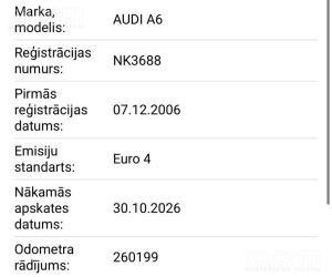 Pelēks Audi A6 2006 Rīga, ar dzinēja tilpumu 3.00 L un nobraukumu 261 tūkst. km par 3990 €, foto 34 vietnē AUTOMOTO.COM.LV