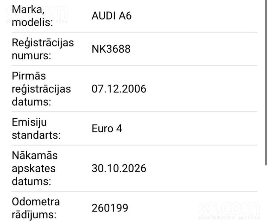 Pelēks Audi A6 2006 Rīga, ar dzinēja tilpumu 3.00 L un nobraukumu 261 tūkst. km par 3990 €, foto 34 vietnē AUTOMOTO.COM.LV