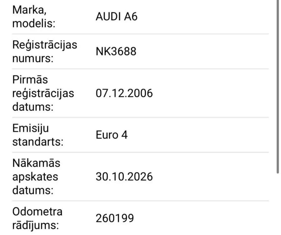 Серый Ауди А6 2006 в Рига, объемом двигателя 3.00 л и пробегом 261 тыс. км за 3990 €, фото 33 на AUTOMOTO.COM.LV