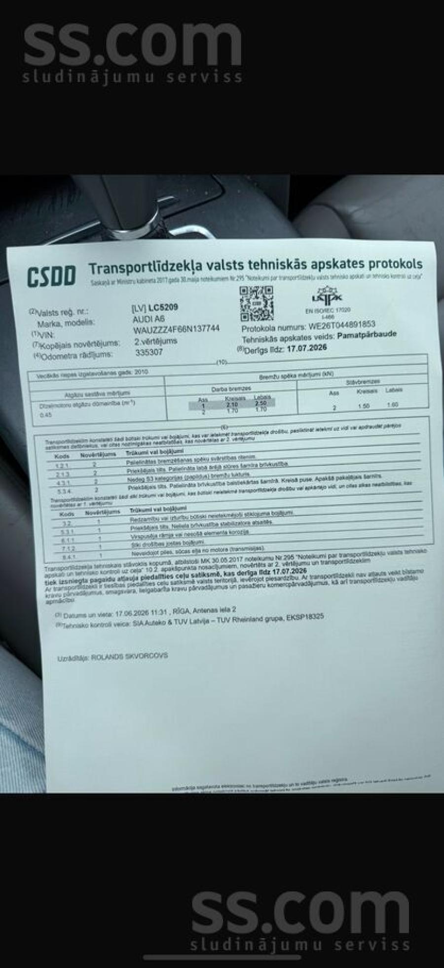 Серый Ауди А6 2006 в Рига, объемом двигателя 3.00 л и пробегом 355 тыс. км за 1600 €, фото 7 на AUTOMOTO.COM.LV