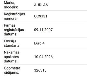 Pelēks Audi A6 2007 Rīga, ar dzinēja tilpumu 3.00 L un nobraukumu 326 tūkst. km par 5490 €, foto 38 vietnē AUTOMOTO.COM.LV